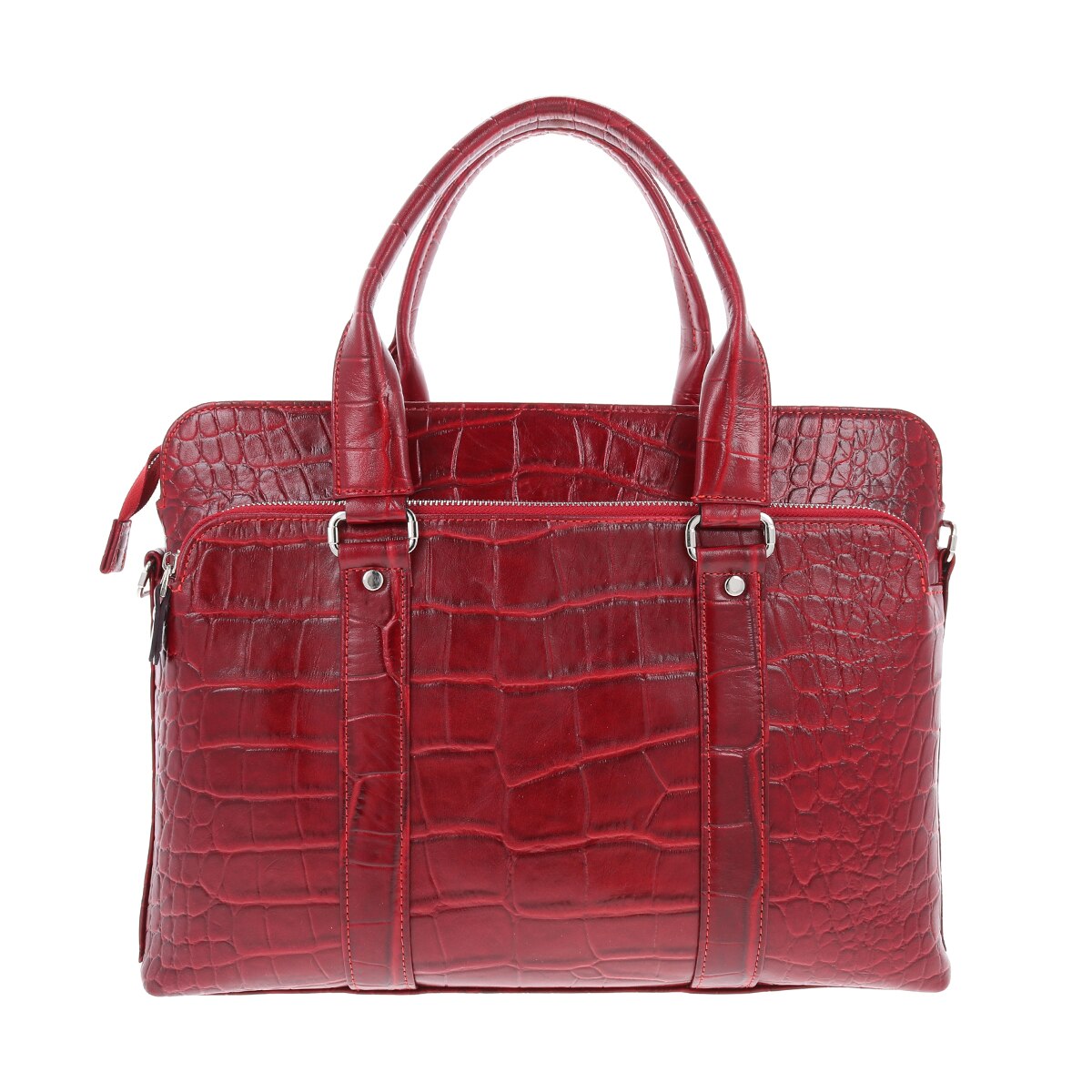 Geanta de acte din piele naturala croco visinie pentru dama model 2033 ...
