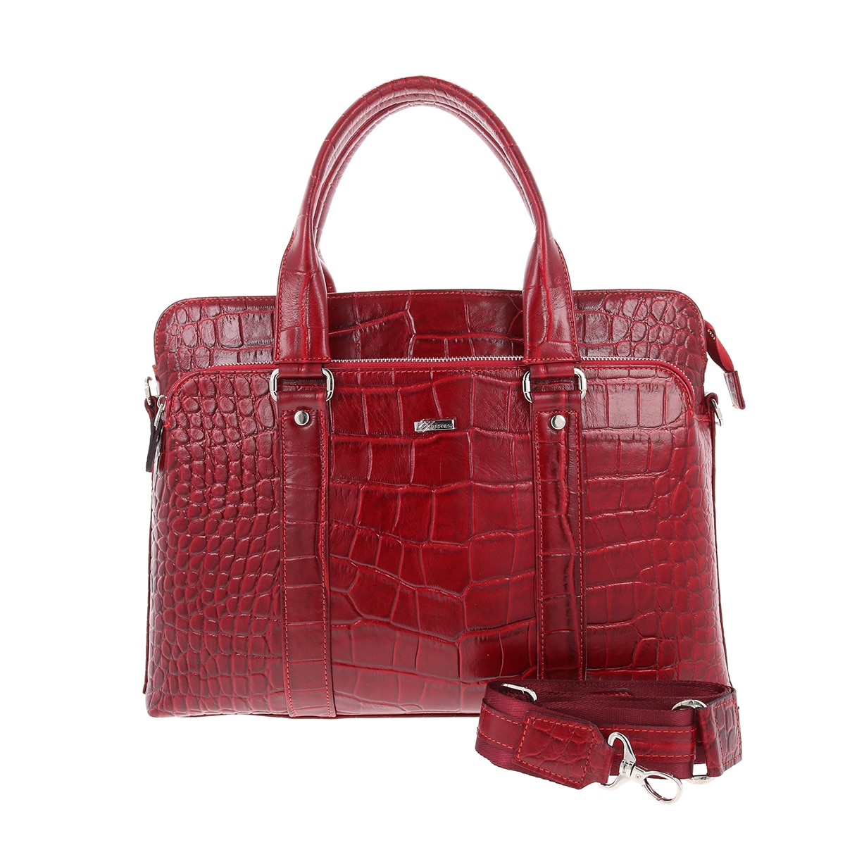 Geanta de acte din piele naturala croco visinie pentru dama model 2033 ...
