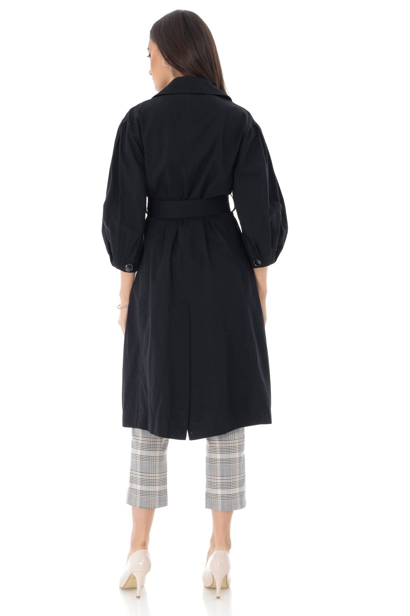 Trenci negru, cu croi larg, ROH - JR513, S-M - eMAG.ro