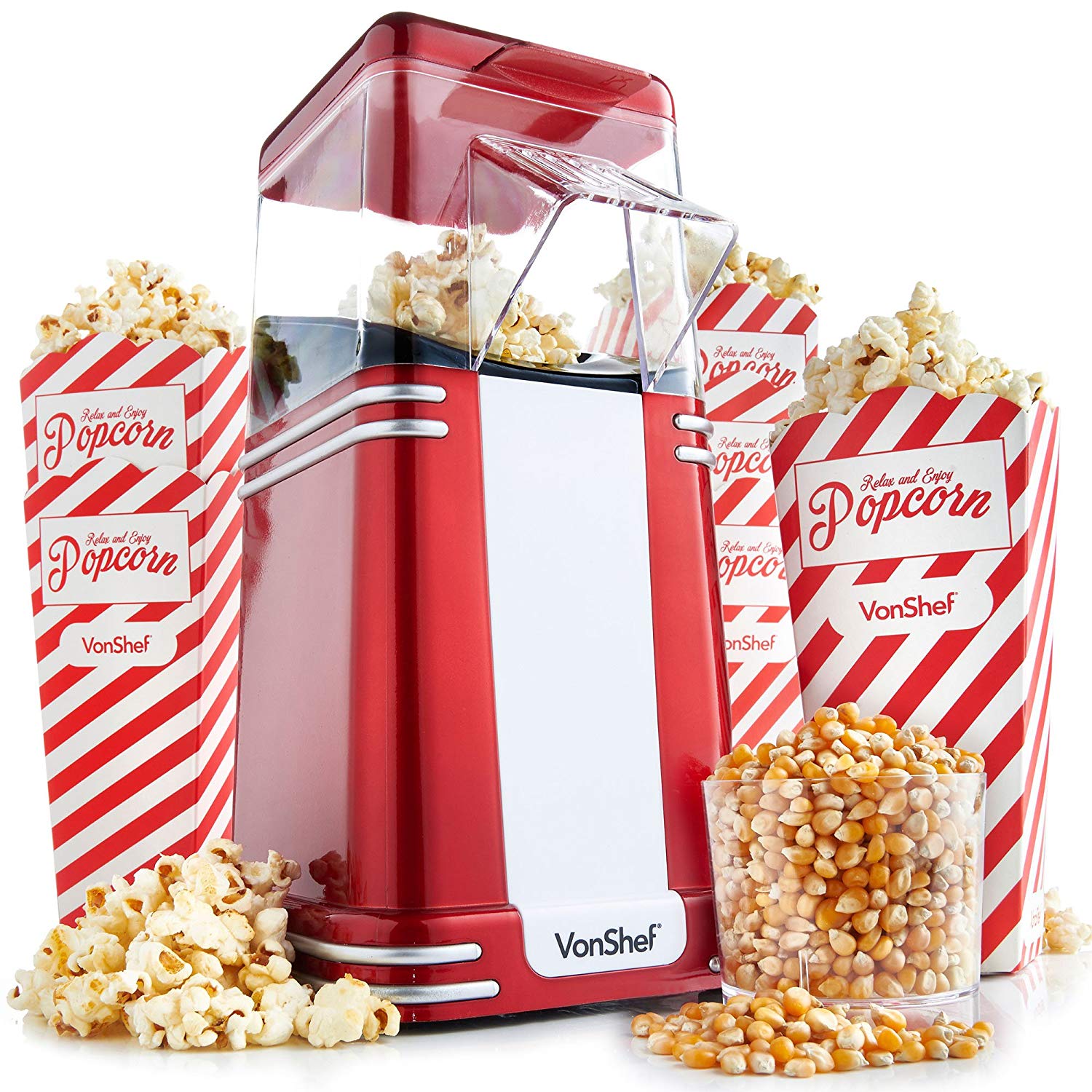 Aparat retro de facut popcorn VonShef 2013261, Putere 1200W, 6 cutii de ...