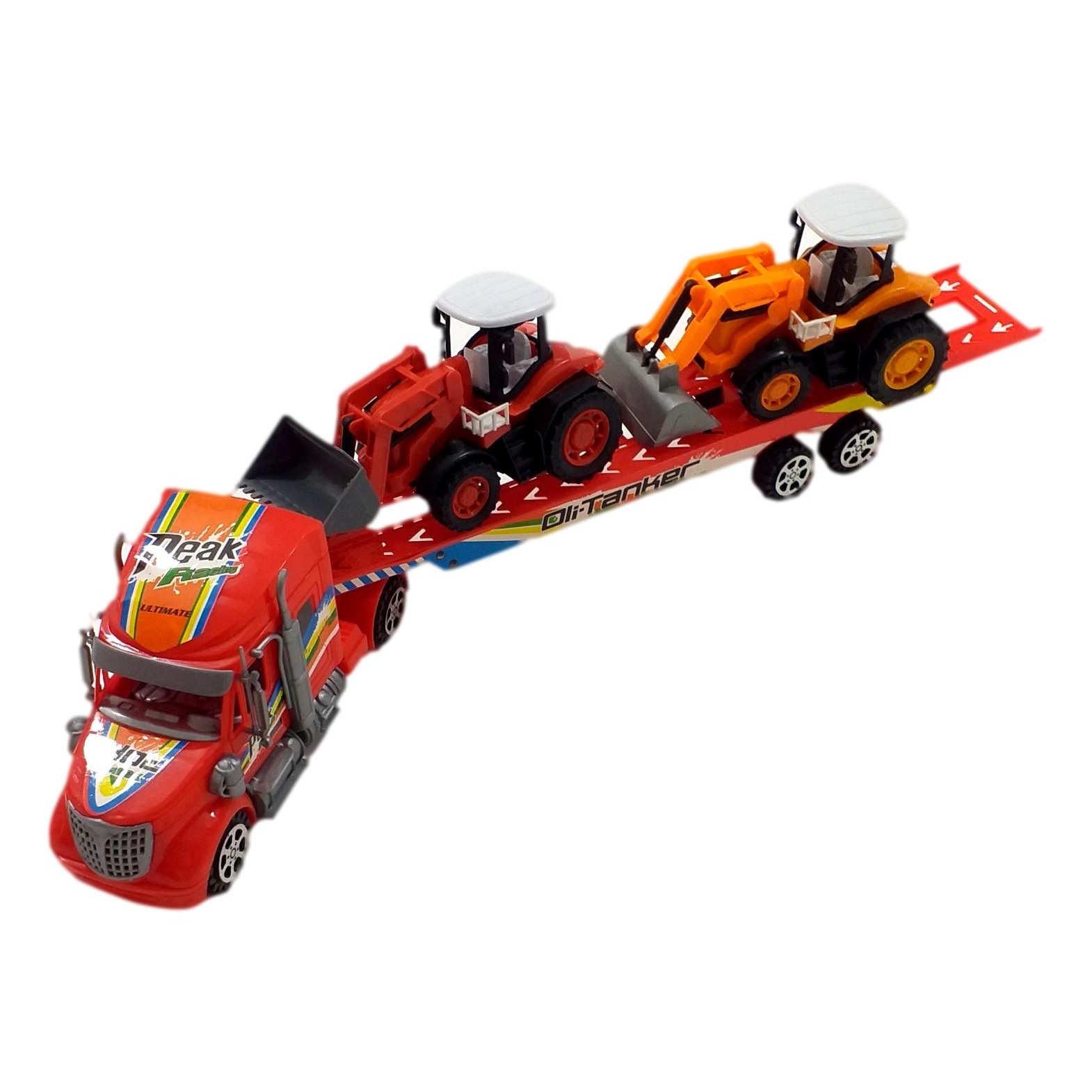 Set 3 Masini, Peack, Masina cu Platforma si 2 Excavatoate, Multicolor ...