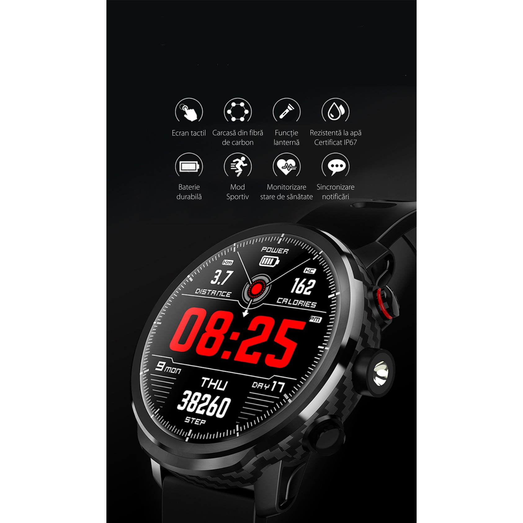 Ceas smartwatch OEM L5, rezistent la apa, touch, ecran HD, conectare ...