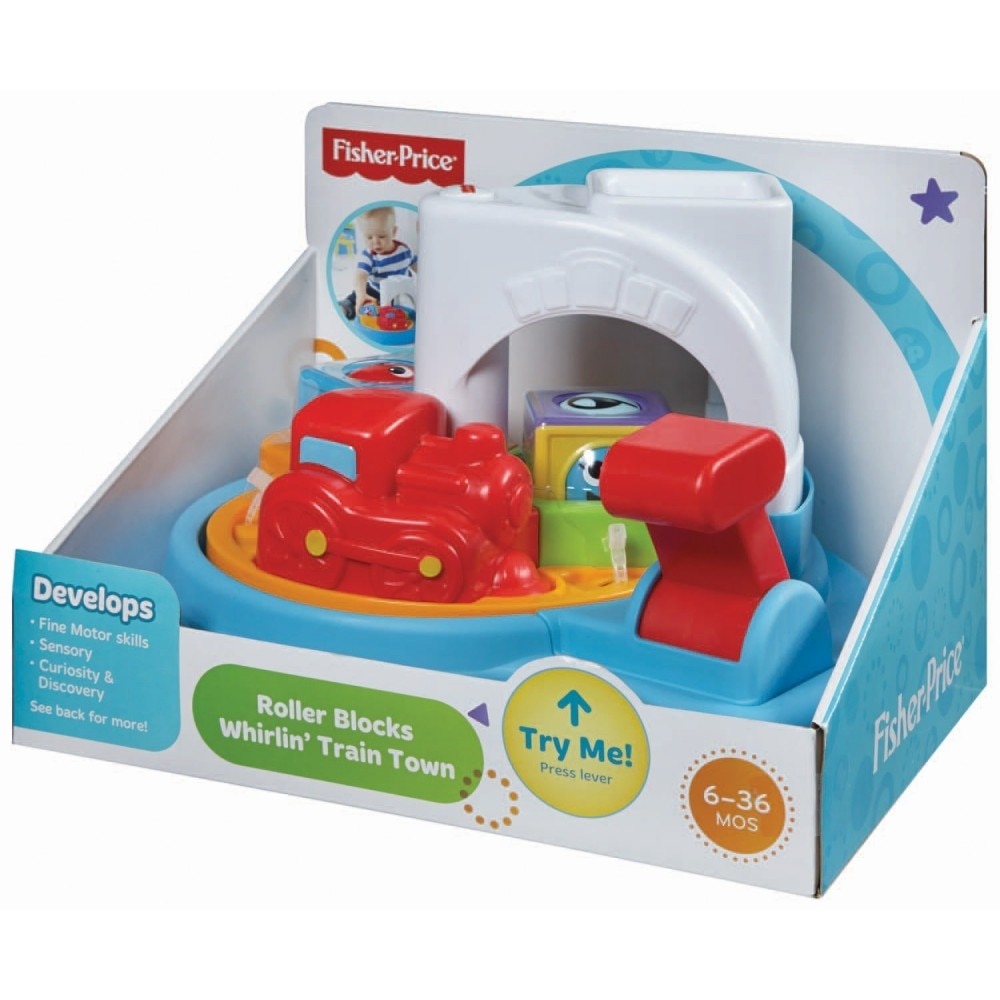 Jucarie interactiva Fisher-Price Trenuletul-orasel rotitor din cuburi ...