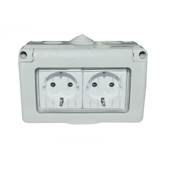 Priza Dubla aplicata cu membrana Hydro, IP55, culoare gri - eMAG.ro