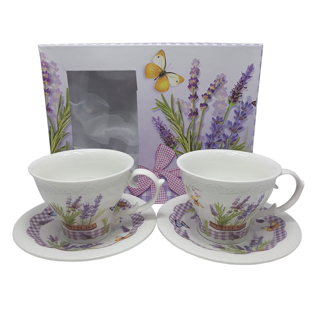 Set 2 cesti ceai, Charisma, Imprimeu Lavanda, Portelan, 100 ml - eMAG.ro