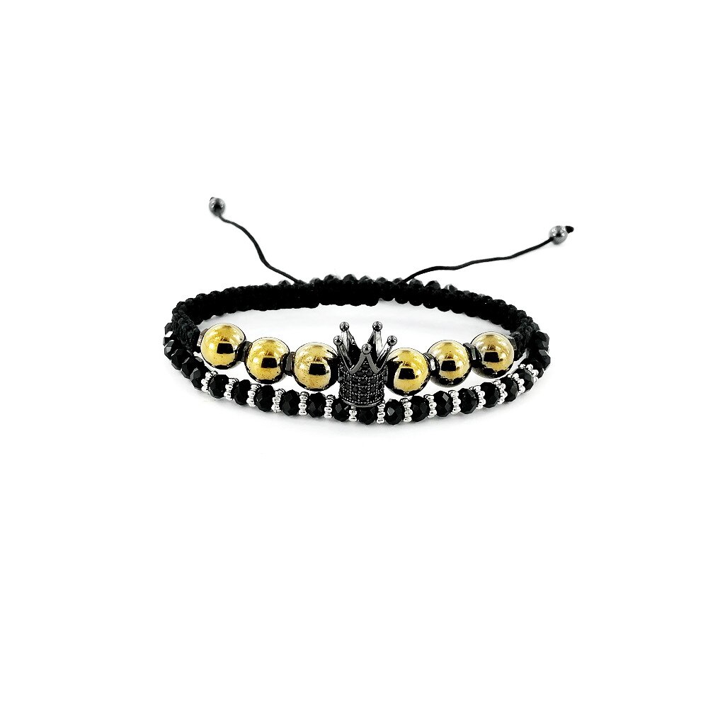 Set 2 bratari barbati, coroana, neagra, inchidere snur reglabil - eMAG.ro
