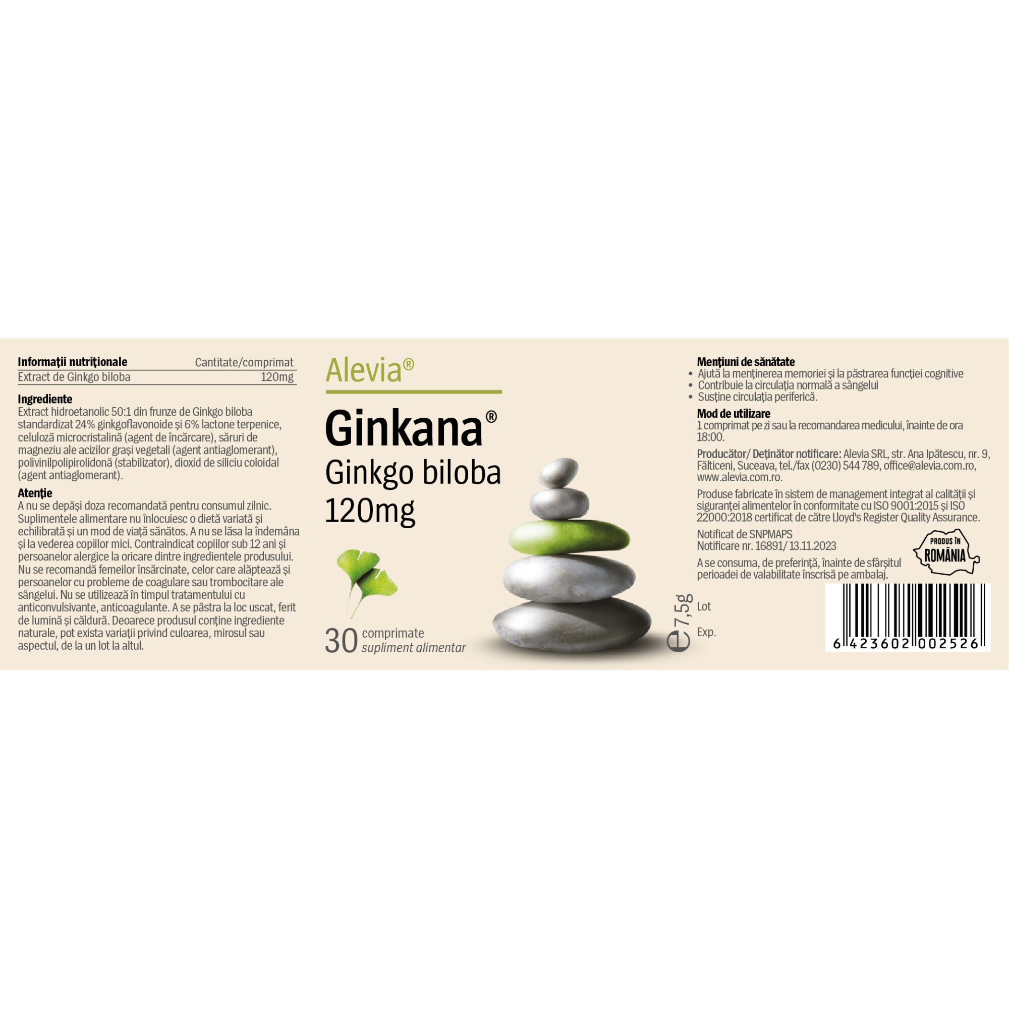 Pachet Ginkana Ginkgo Biloba 120 Mg, Alevia, 2x 30 capsule - eMAG.ro