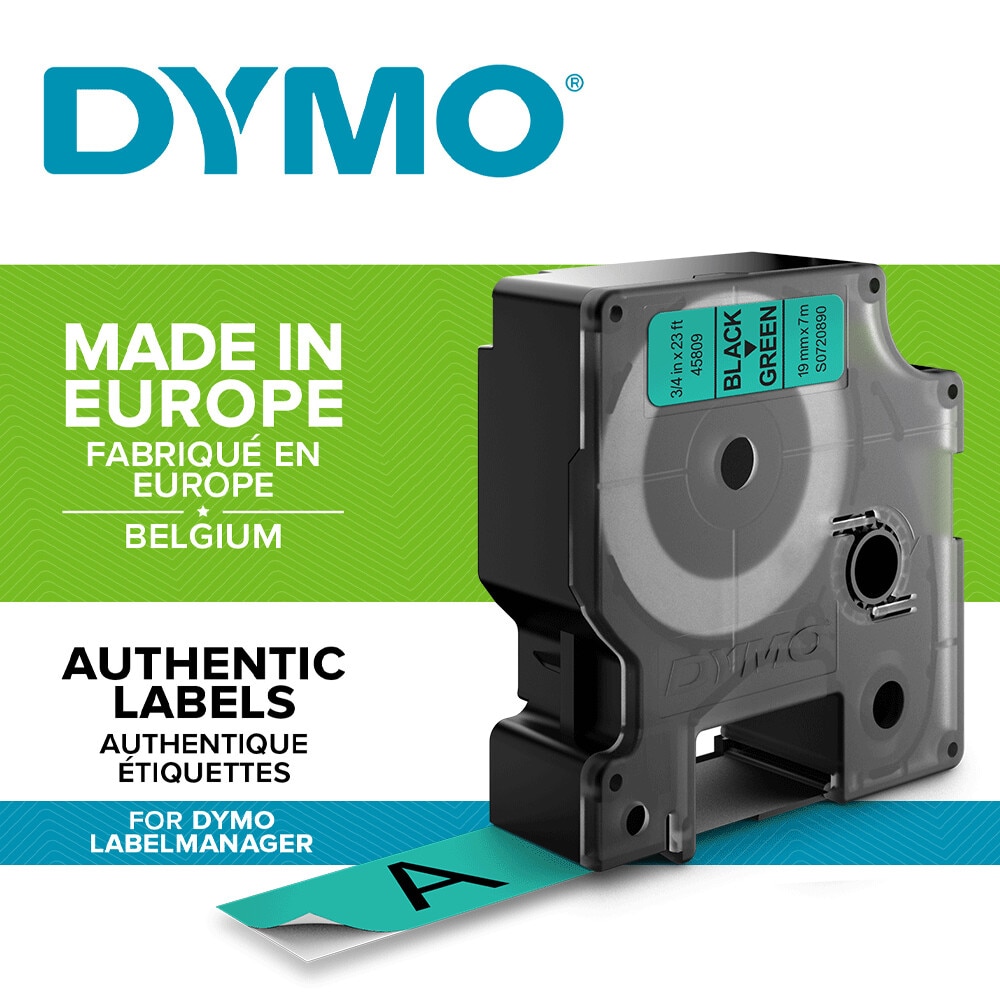 DYMO Етикети 45809 19mm x 7m, черен/зелен LabelManager D1, DY45809 ...