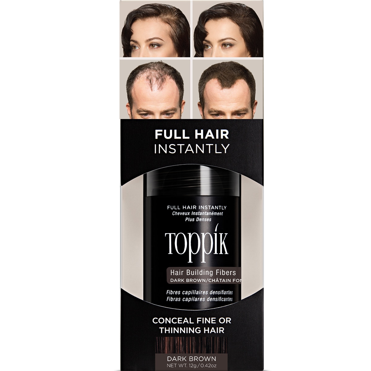 Fibre pentru par rar TOPPIK, pudra, Saten inchis, 12g - eMAG.ro