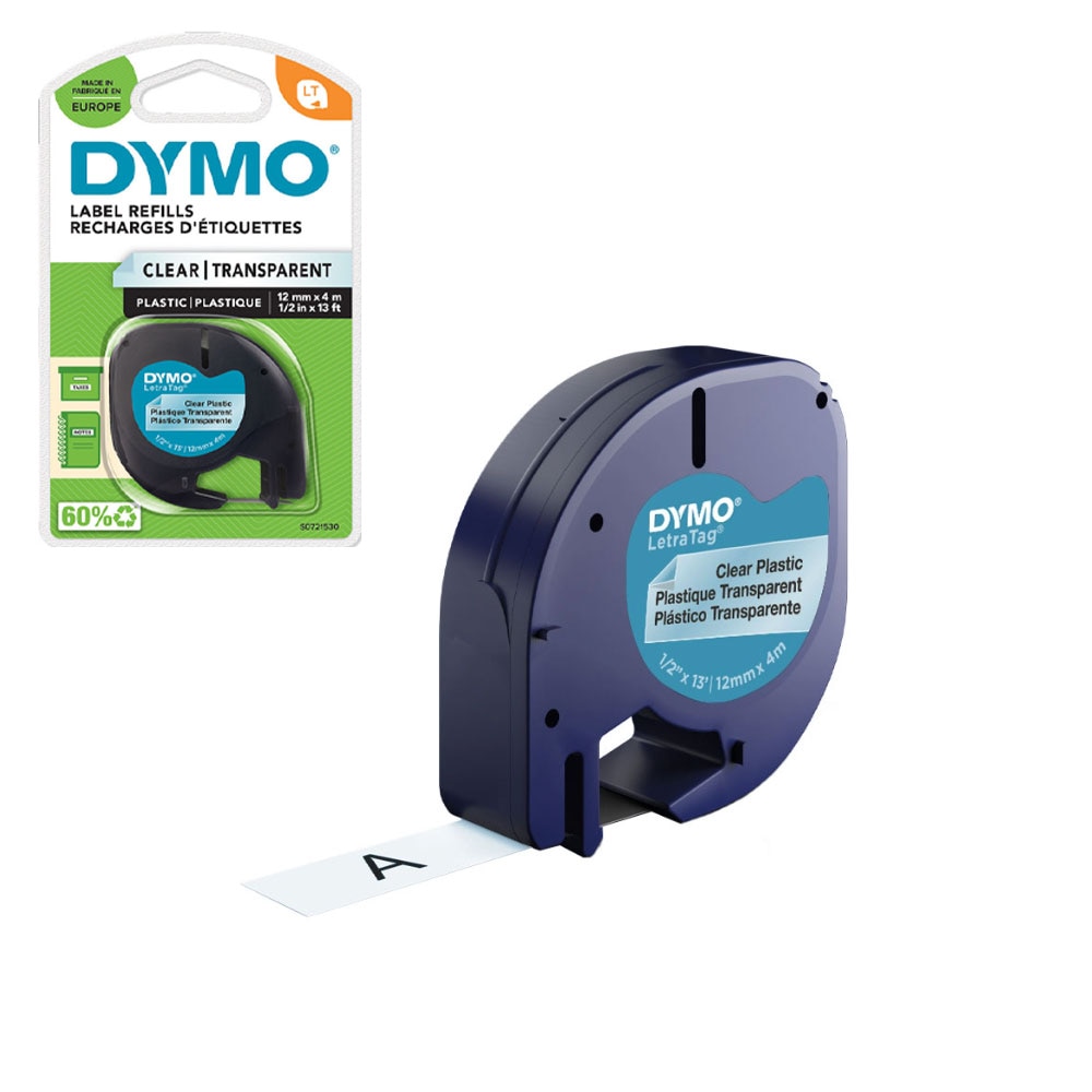 DYMO LetraTag plastic transparente, etichete originale, 12mm x 4m ...