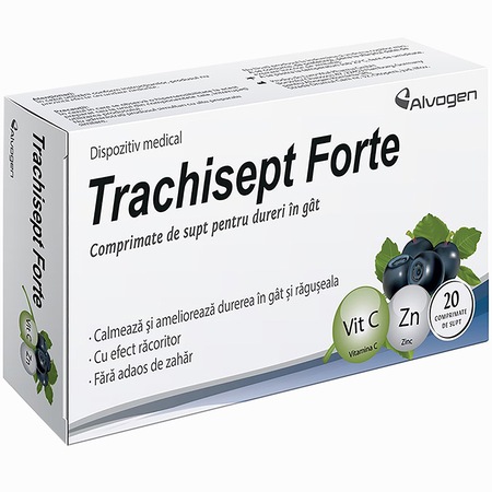 Trachisept Forte cu Vit C și Zn, Alvogen, 20 comprimate - eMAG.ro