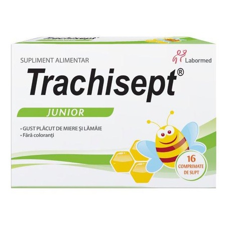 Supliment alimentar Trachisept Junior cu miere si lamaie, 16 capsule ...