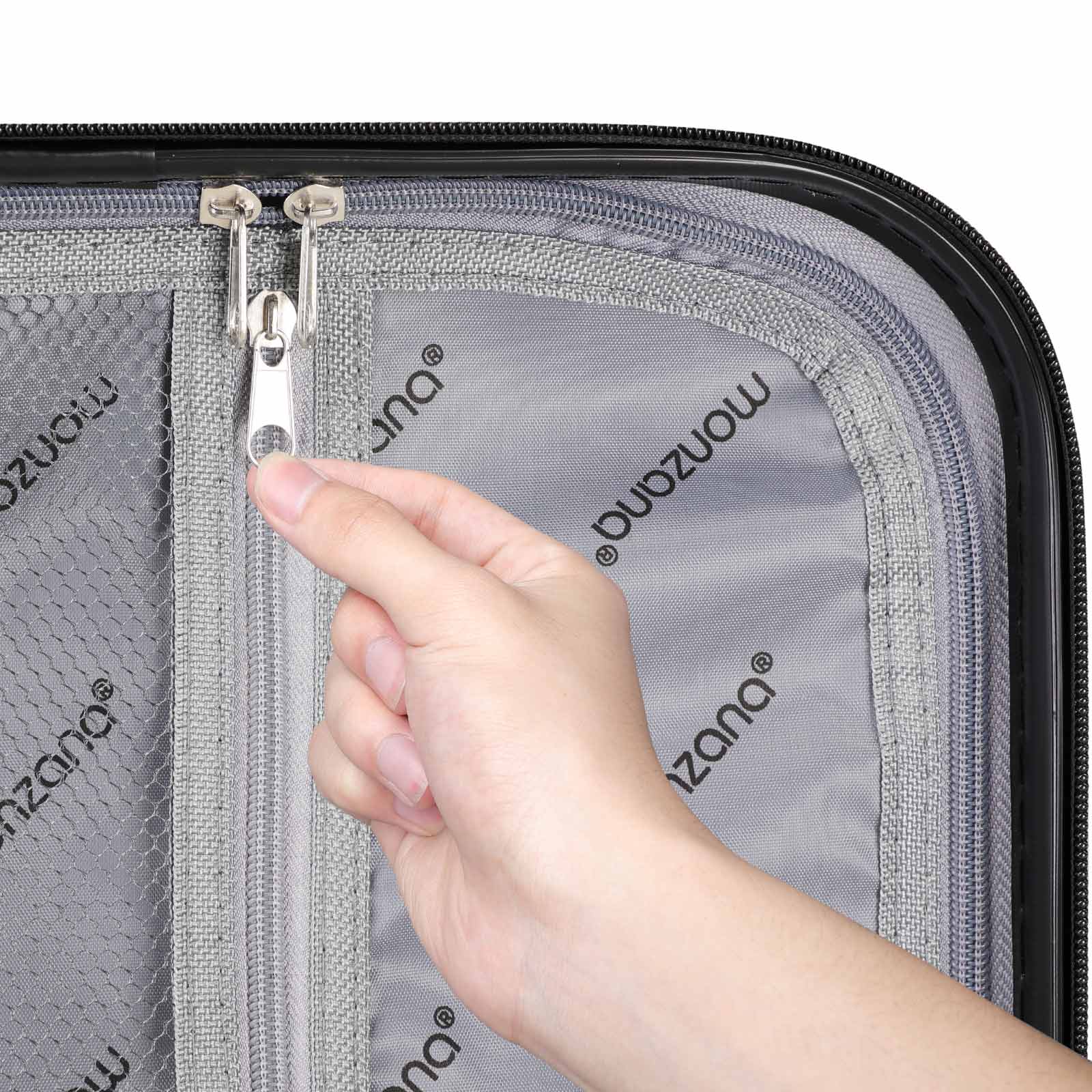 Set 4 Trolere ABS dur, roz metalizat, ,M,L,XL +geanta cosmetice,Monzana ...