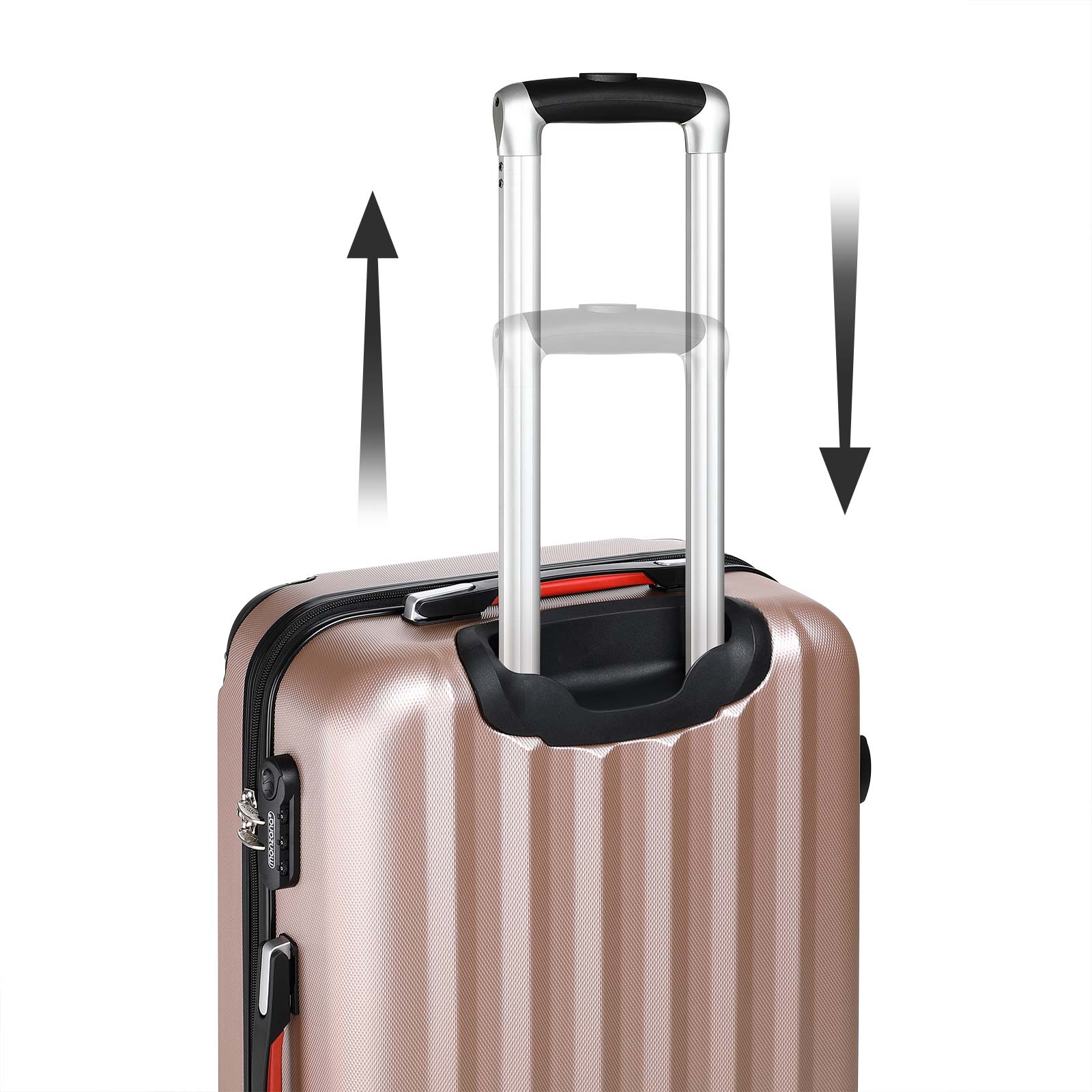 Set 4 Trolere ABS dur, roz metalizat, ,M,L,XL +geanta cosmetice,Monzana ...