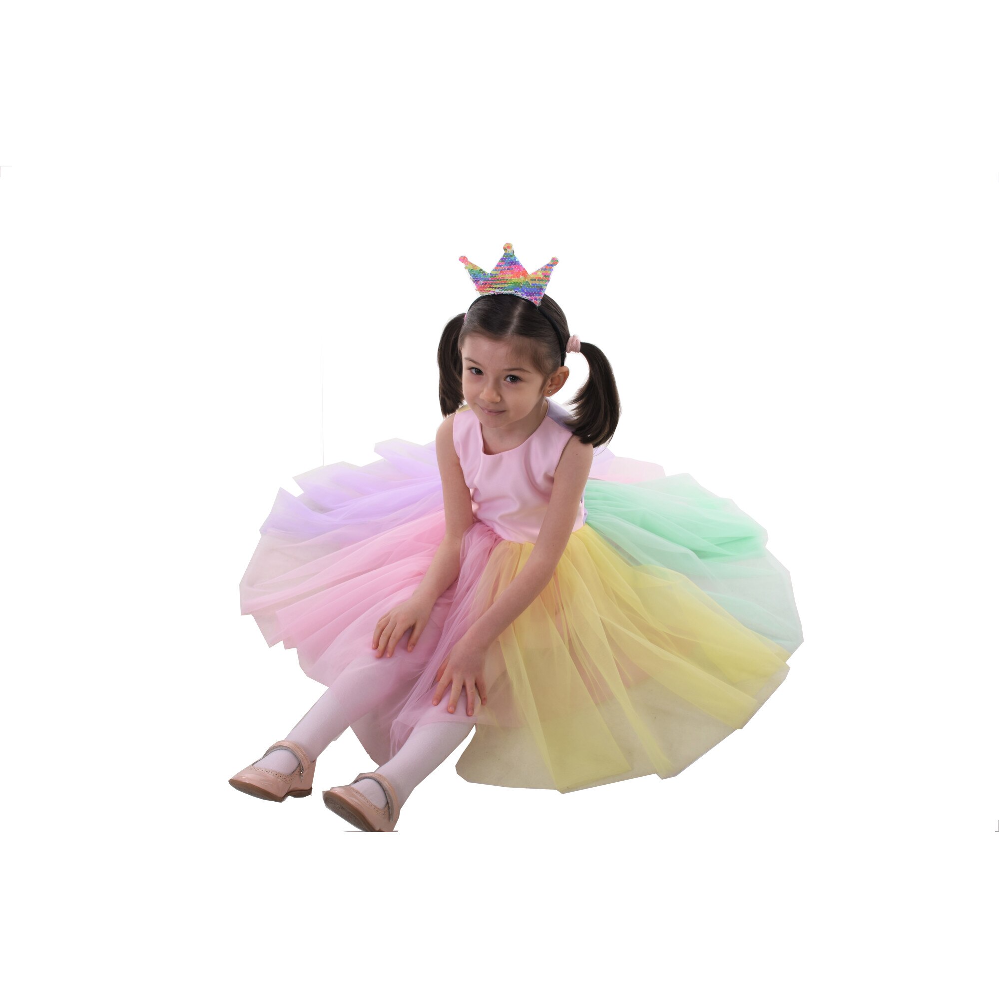 Rochita curcubeu, Anastasia, tafta, bumbac, tulle, 116 cm, 6 ani - eMAG.ro