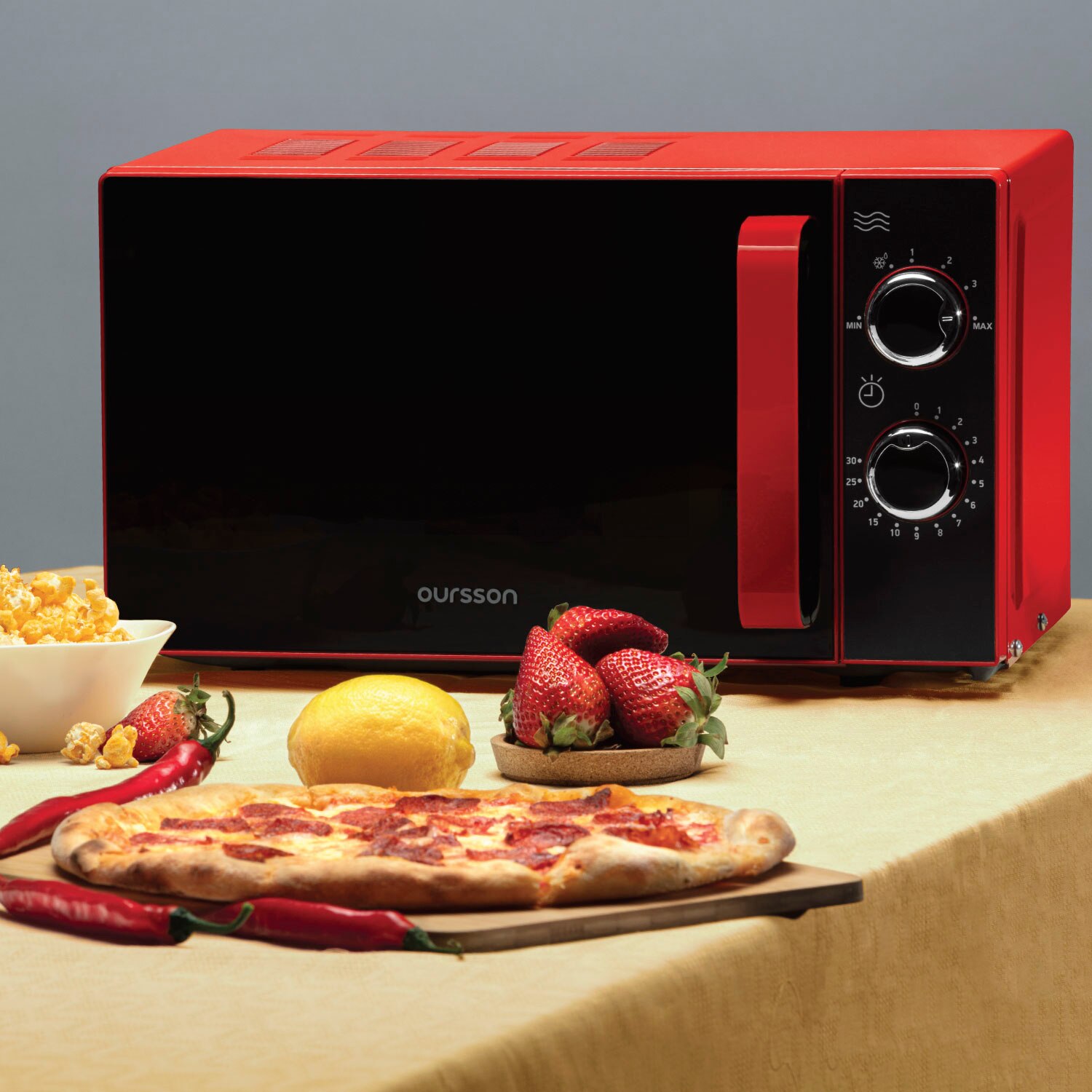 Cuptor cu microunde Oursson MM2005/RD, 20L, 700W, 5 niveluri de putere, functie de decongelare ...