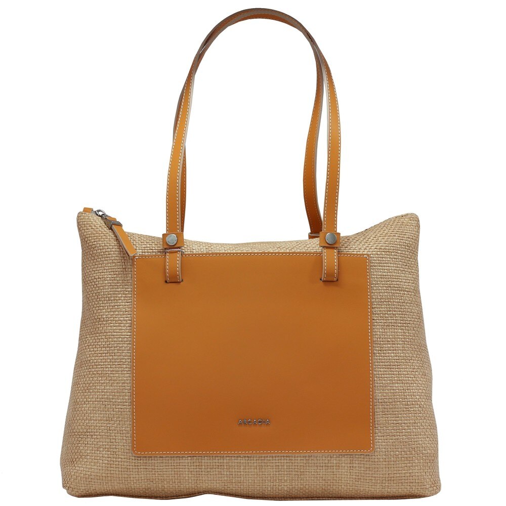 Geanta de dama casual Arcadia din rafie si piele naturala 2110 tabac ...