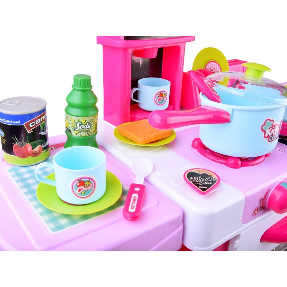 Детска кухня XXL РОЗОВА в комплект с Kids Cook, интерактивни светлини и ...