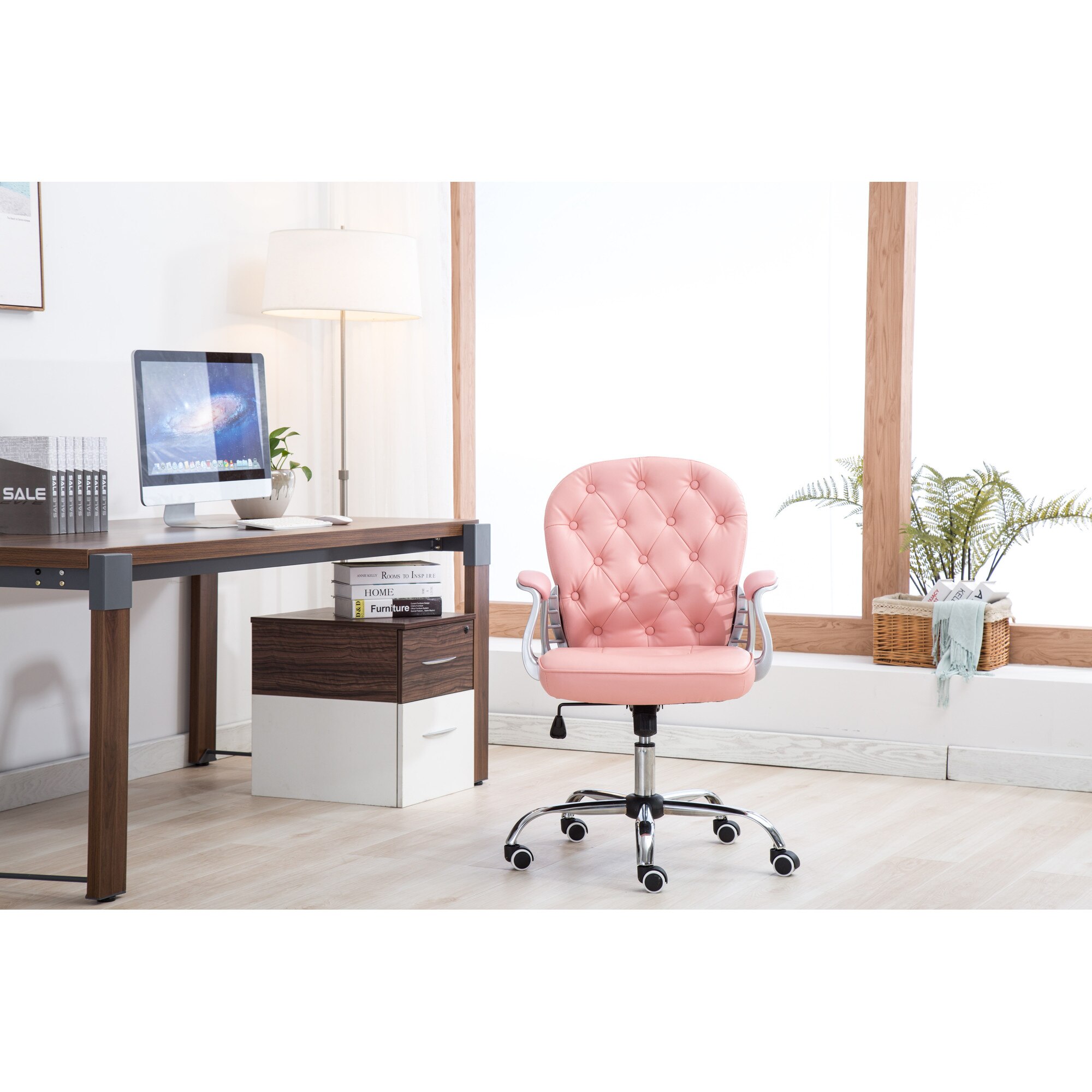 Scaun birou, modern, elegant, piele ecologica, Roz - eMAG.ro