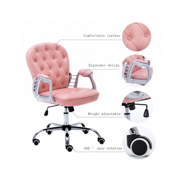 Scaun birou, modern, elegant, piele ecologica, Roz - eMAG.ro