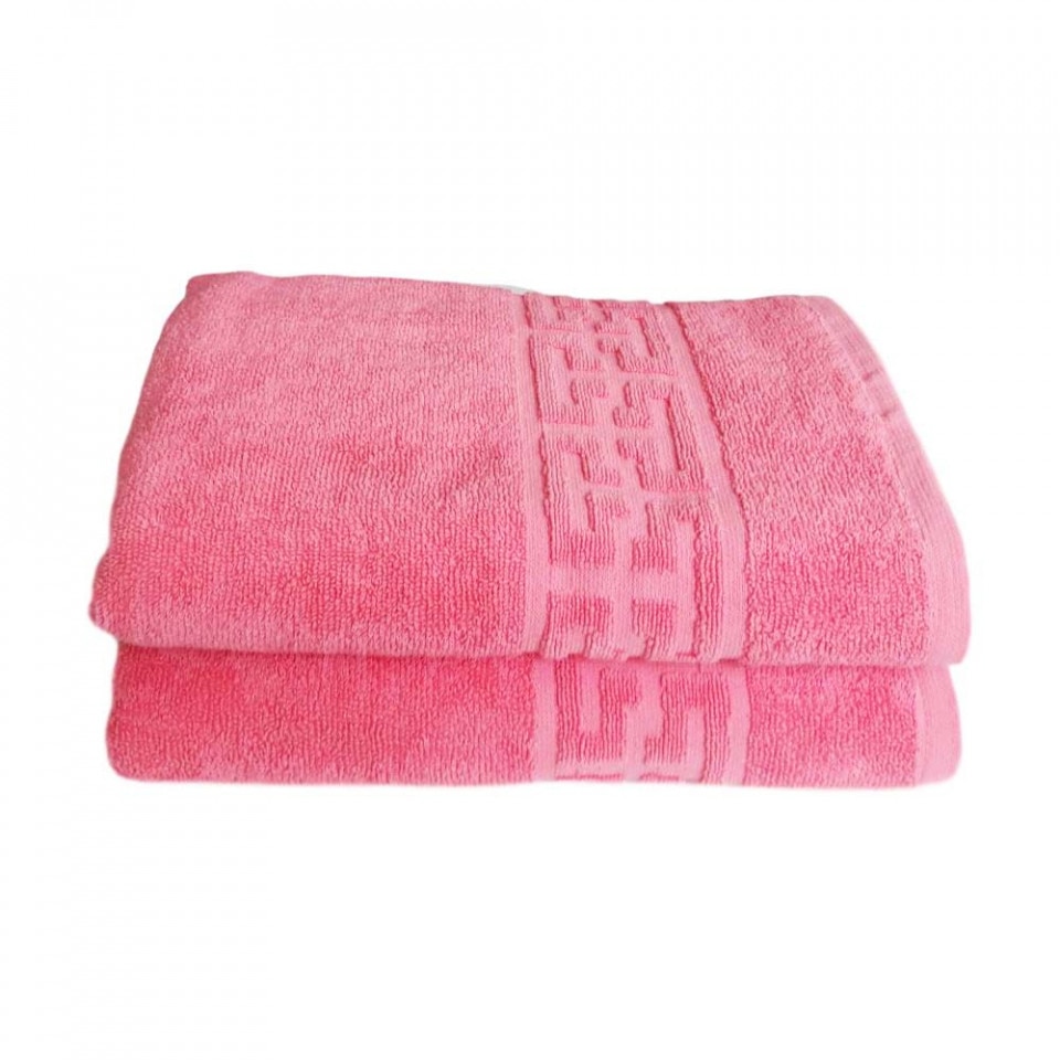 Set 2 prosoape mari groase si pufoase, bumbac, model grecesc, Corai ...