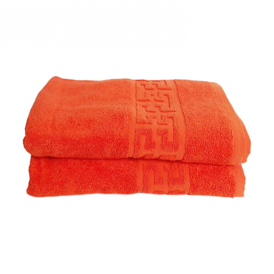 Set 2 prosoape mari groase si pufoase, bumbac, model grecesc, Orange ...
