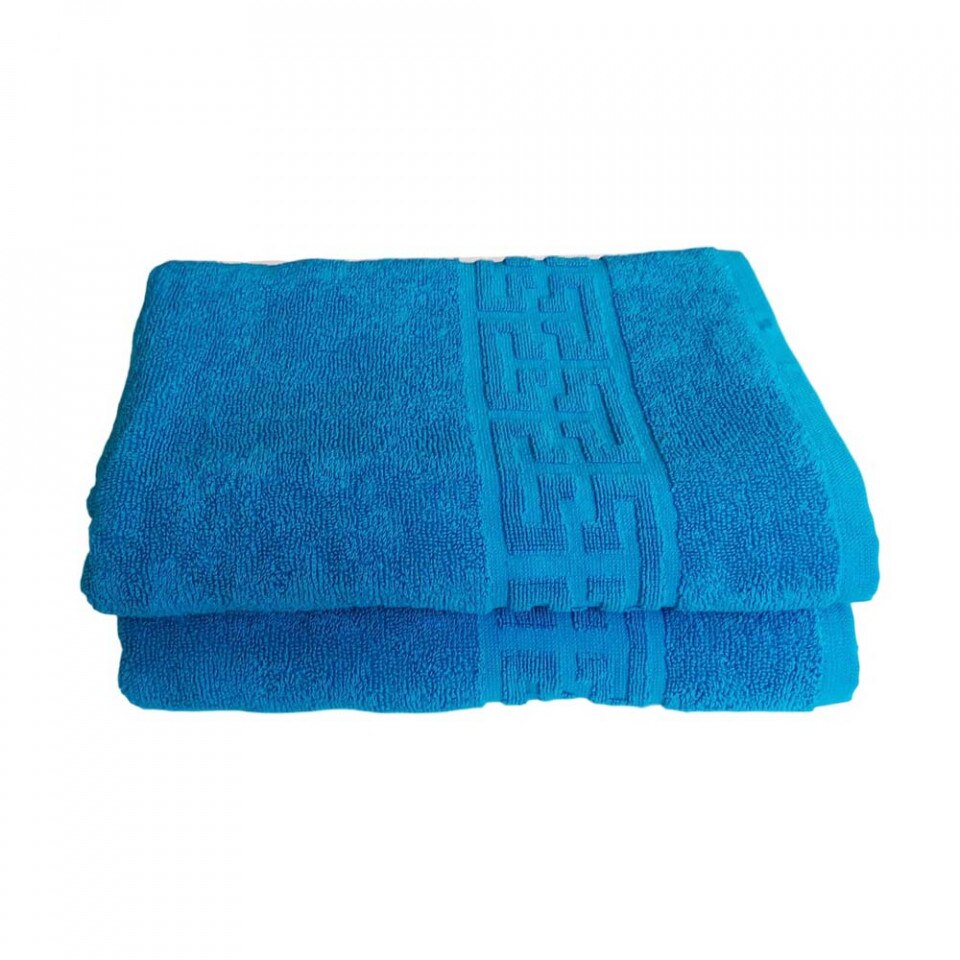 Set 2 prosoape mari groase si pufoase, bumbac, model grecesc, Turcoaz ...