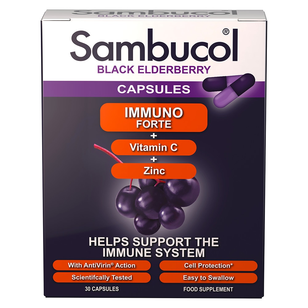 Sambucol Immuno Forte + Vitamin C + Zinc, capsule vegetale imunitate ...