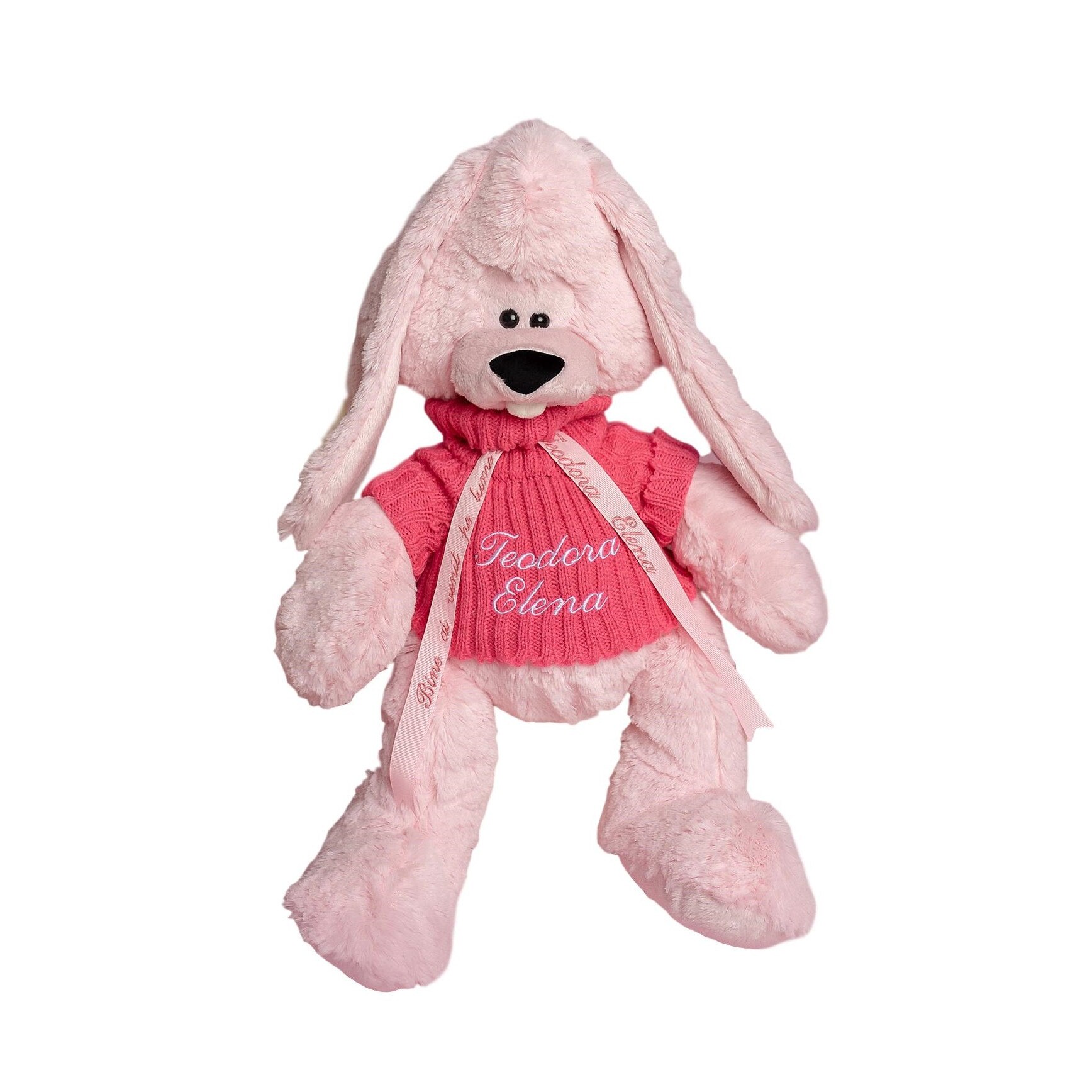 Iepuras de plus roz 55 cm personalizat prin brodare - eMAG.ro