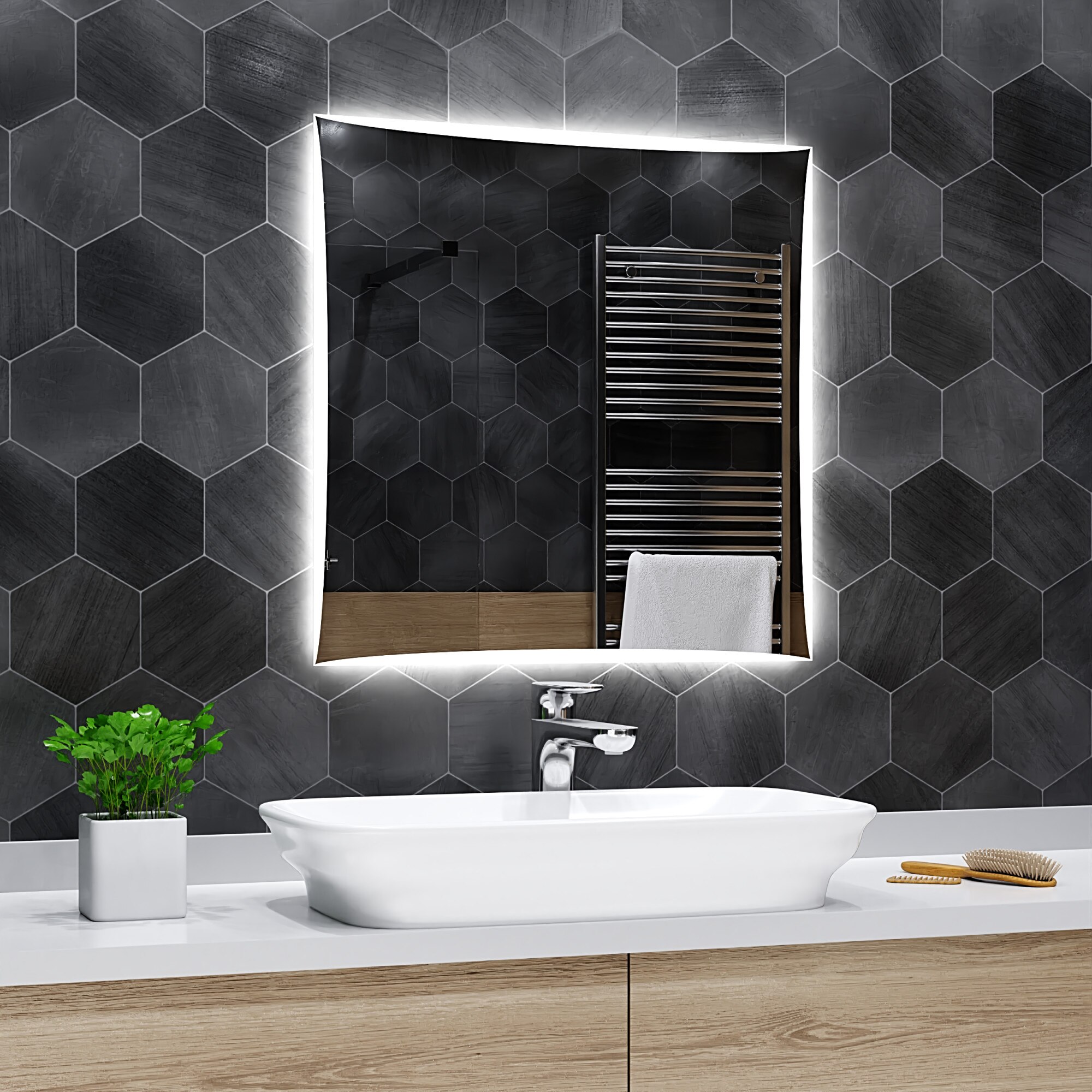 Oglinda LED pentru baie, iluminata - Lisbona 100x100 cm - eMAG.ro