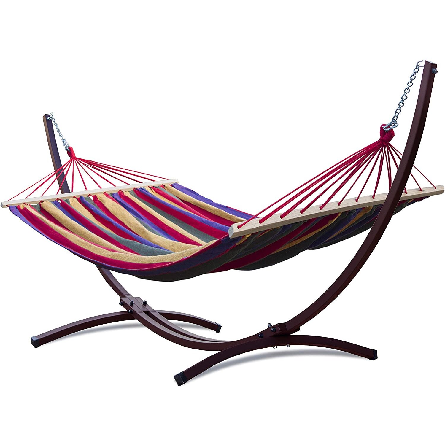 Hamac Potenza dublu de gradina, rosu, stand maro 2XL, 220x160 200 kg ...