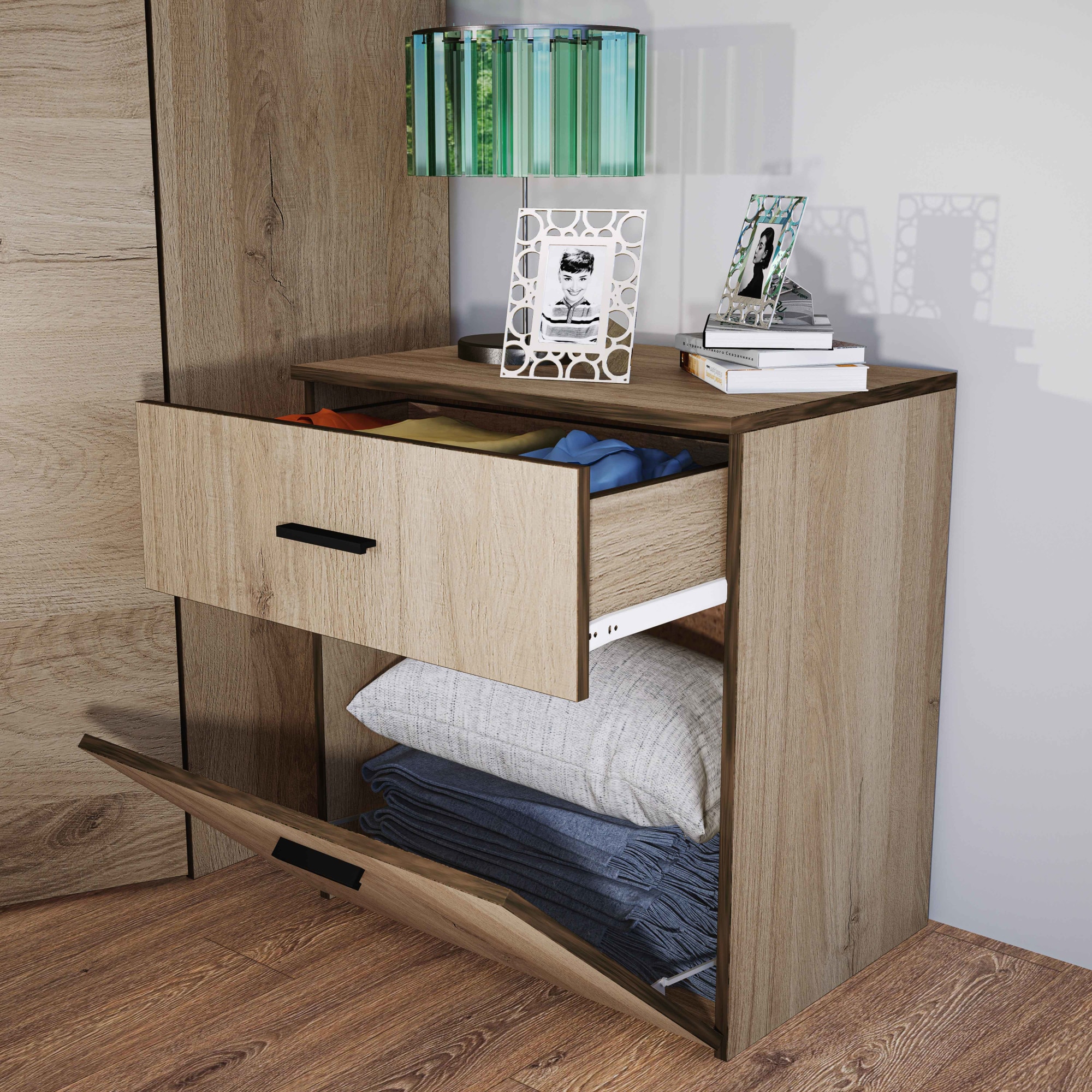 Set Mobila Dormitor Irim Treff, Pat 160x200 cm, Dulap, 2 Noptiere ...