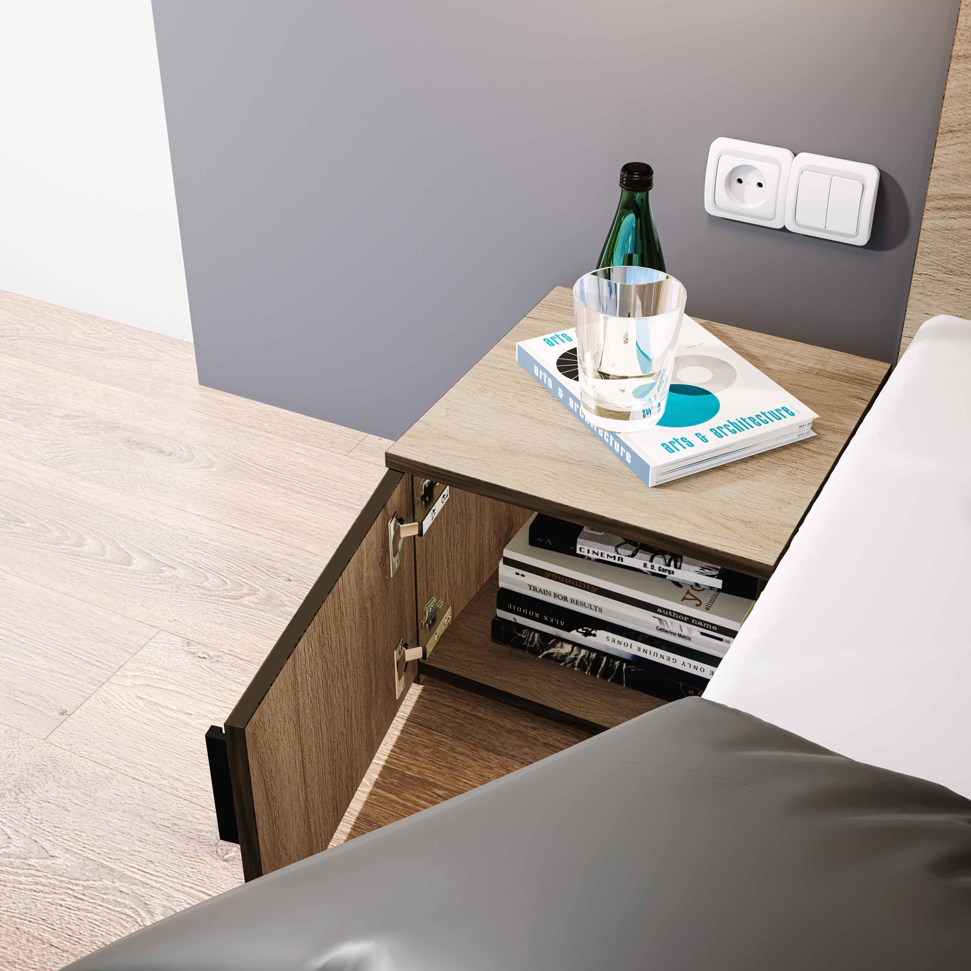 Set Mobila Dormitor Irim Treff, Pat 160x200 cm, Dulap, 2 Noptiere ...