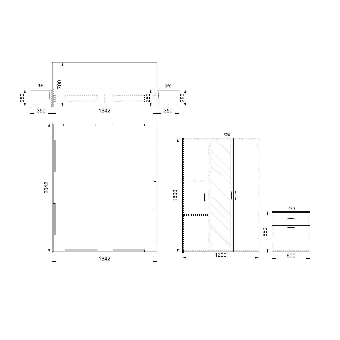Set Mobila Dormitor Irim Treff, Pat 160x200 cm, Dulap, 2 Noptiere ...