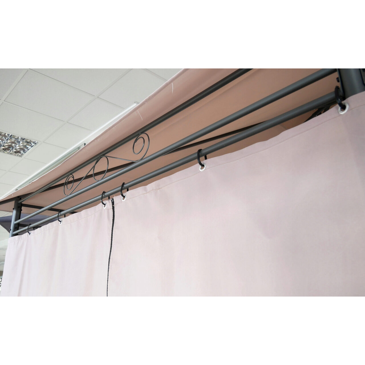 Pavilion/foisor pentru gradina/terasa, cadru metalic, cu perdele, crem ...