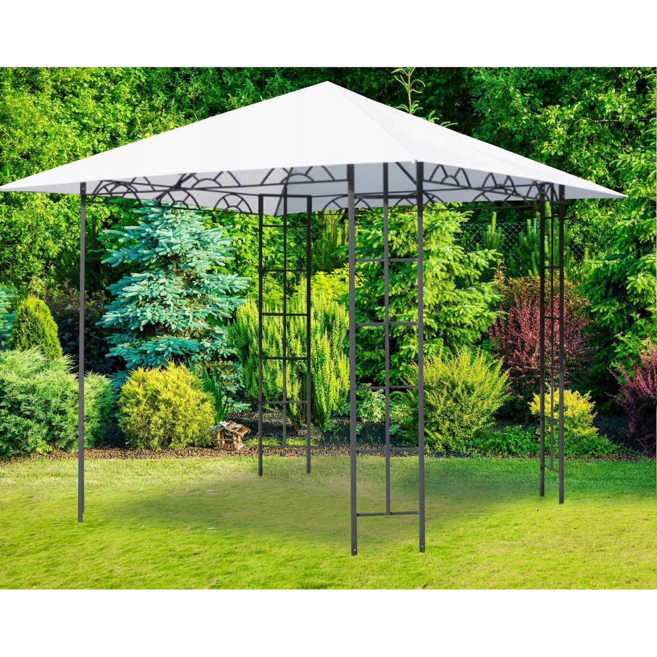 Pavilion pentru gradina/terasa, cadru metalic, alb, 3x3x2.65 m, Delia ...