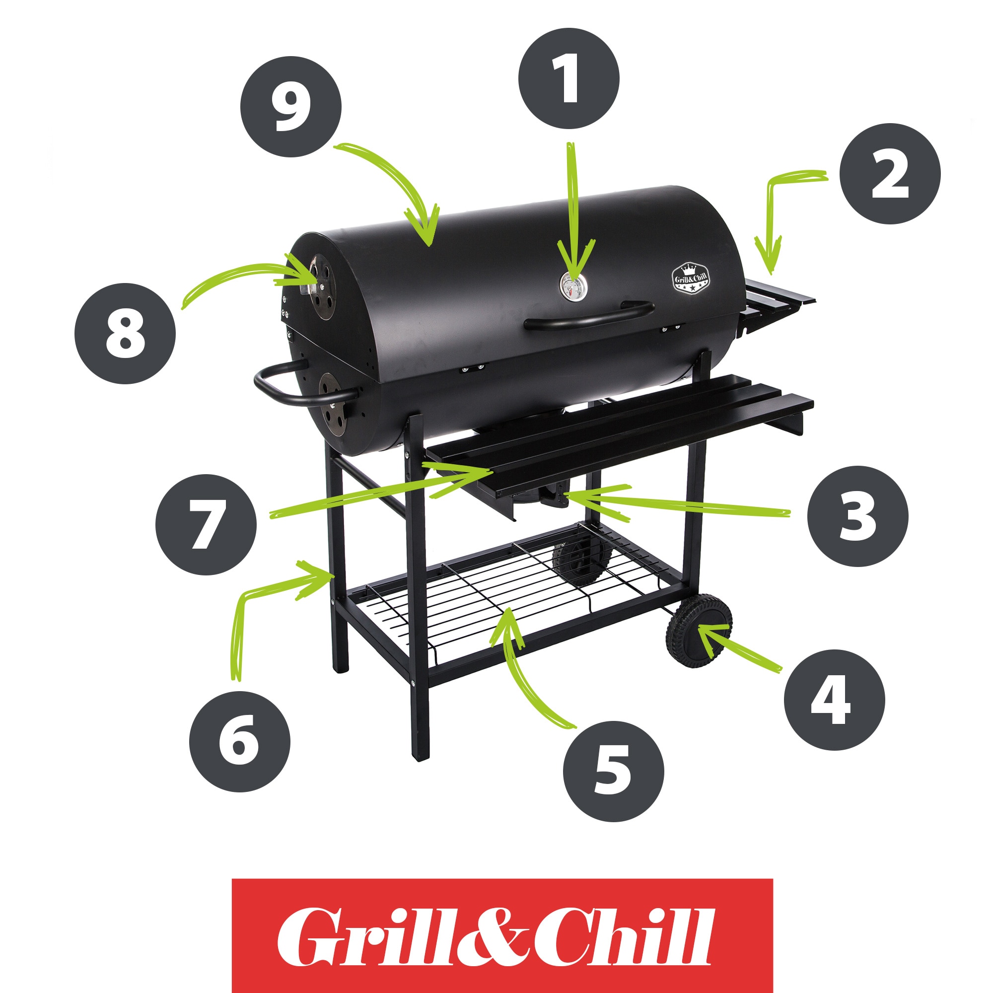 Gratar gradina "Grill & Chill" cu 3 Rafturi metal, Mobil, Reglarea ...