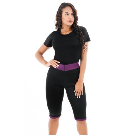 Costum Fitness pentru slabit, femei, SlimBody, Negru Mov, Neopren, L EU ...
