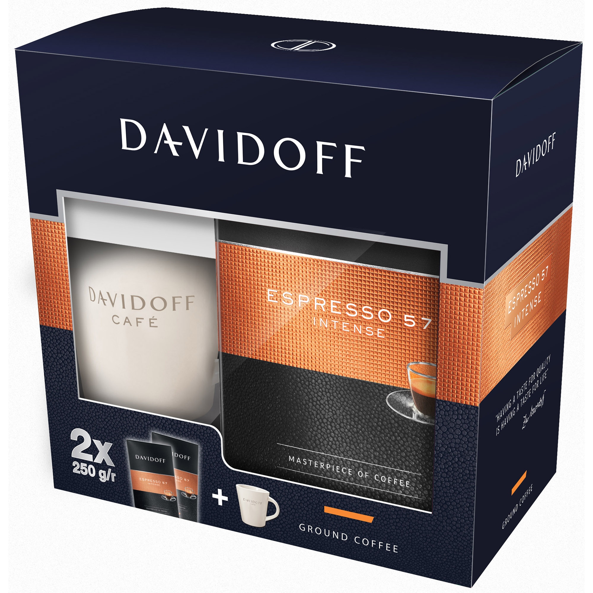 Pachet Cafea macinata Davidoff Espresso E57, 2x250 g + Cana cadou - eMAG.ro