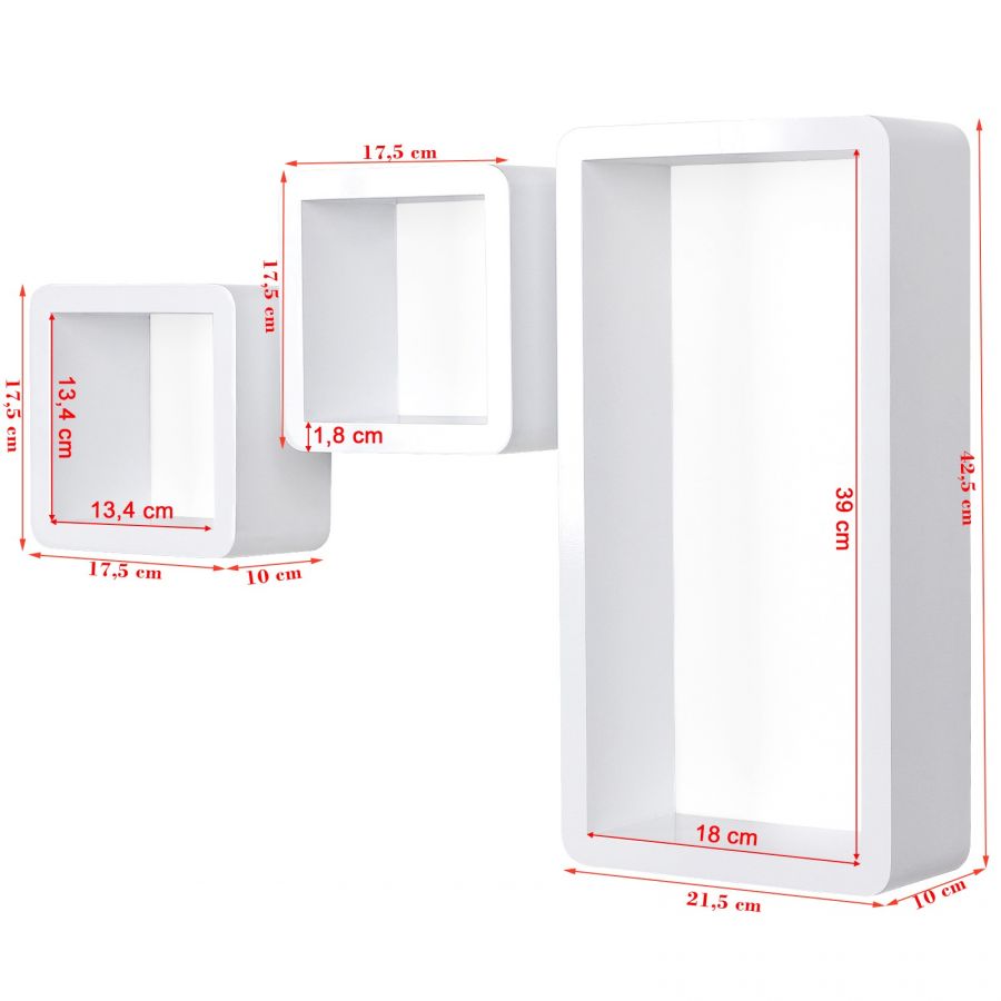 Set 3 cuburi de perete, MDF alb - eMAG.ro