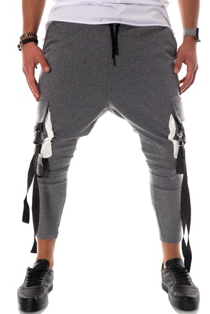 Pantaloni fashion, conici, buzunare laterale, cu tur lasat, gri, L ...