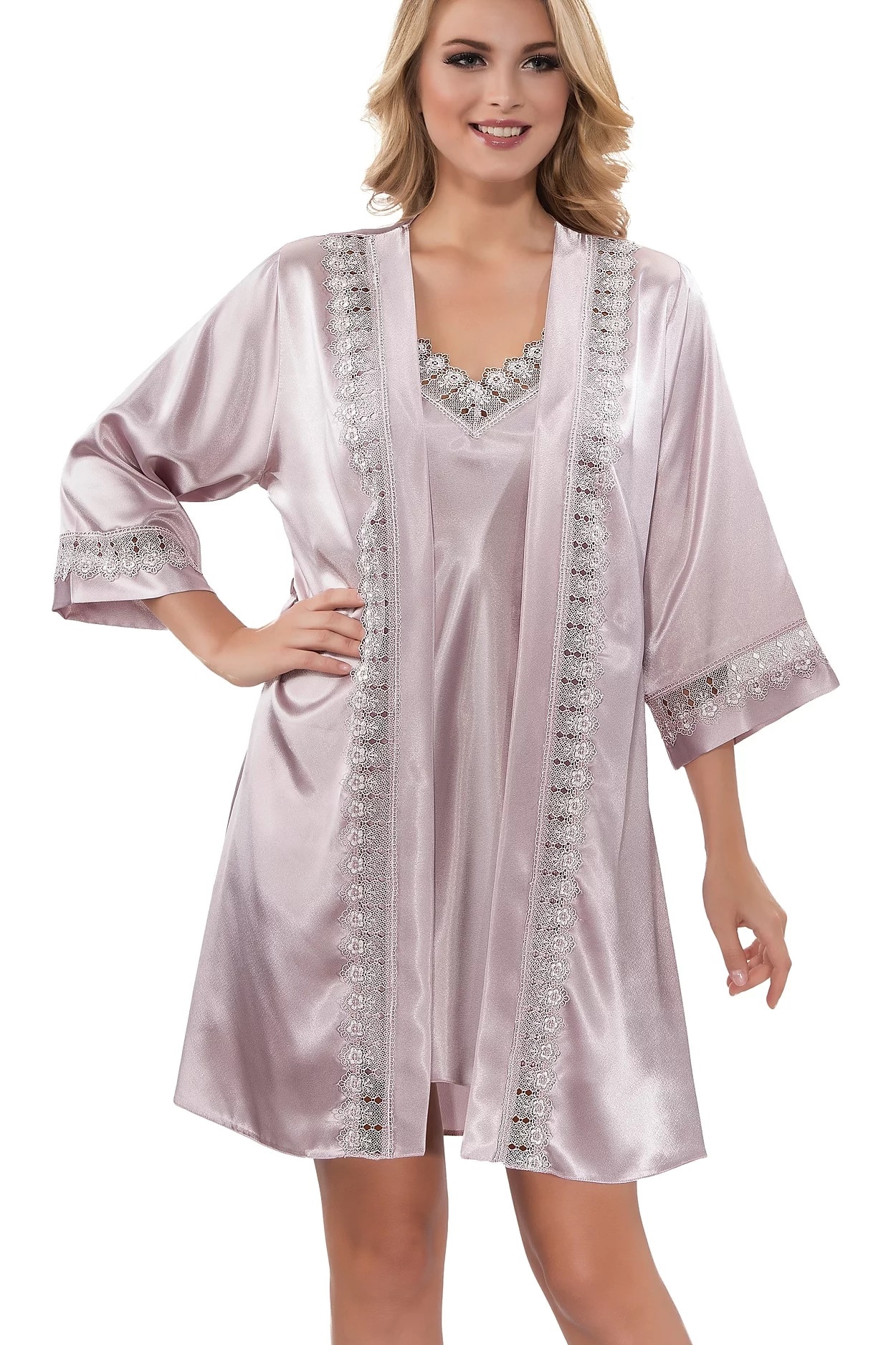Set pijamale satin, Jasmin, 1739, M, alb - eMAG.ro