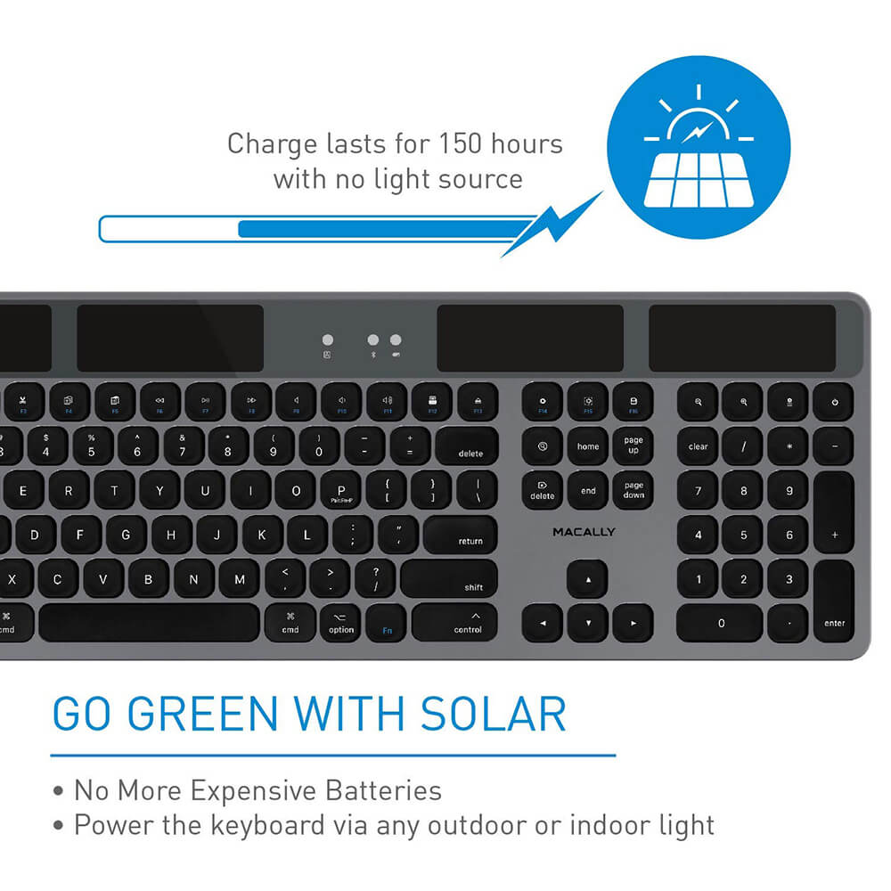 Macally Solar Powered Slim Bluetooth Wireless Keyboard - безжична ...