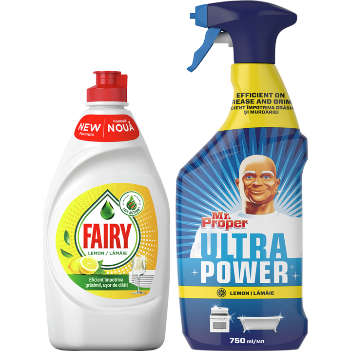 Pachet Detergent de vase Fairy Lemon 450 ml + Detergent universal ...