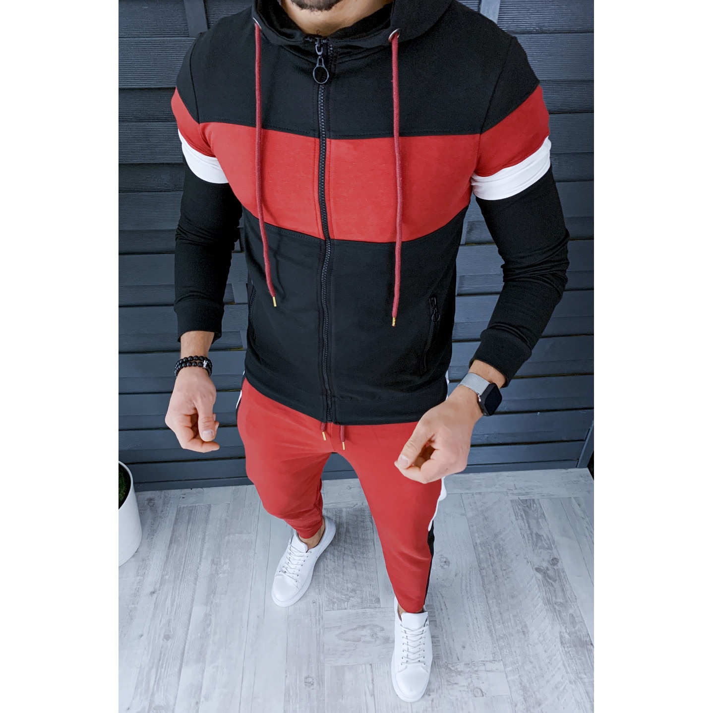 Trening barbati, slim fit, cu gluga, negru, L - eMAG.ro