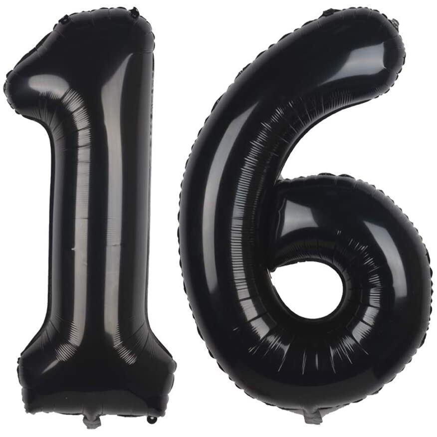Set 2 baloane folie, WOW, Negru, aniversare 16 ani, 100 cm - eMAG.ro