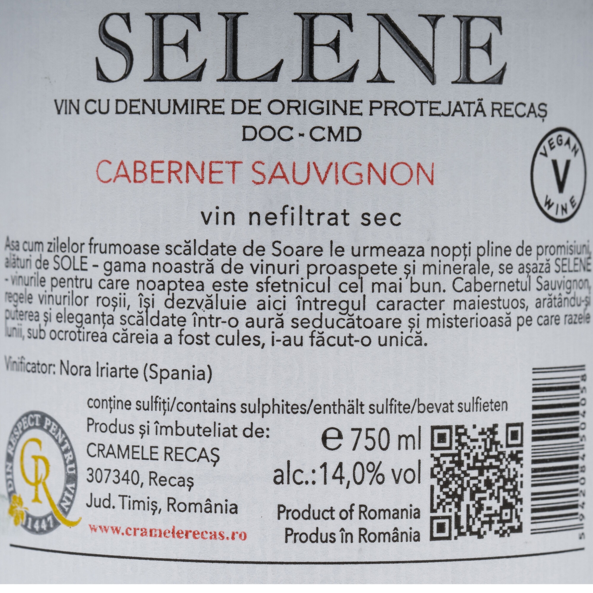 Vin Rosu Recas Selene Cabernet Sauvignon, Sec 0.75l - eMAG.ro