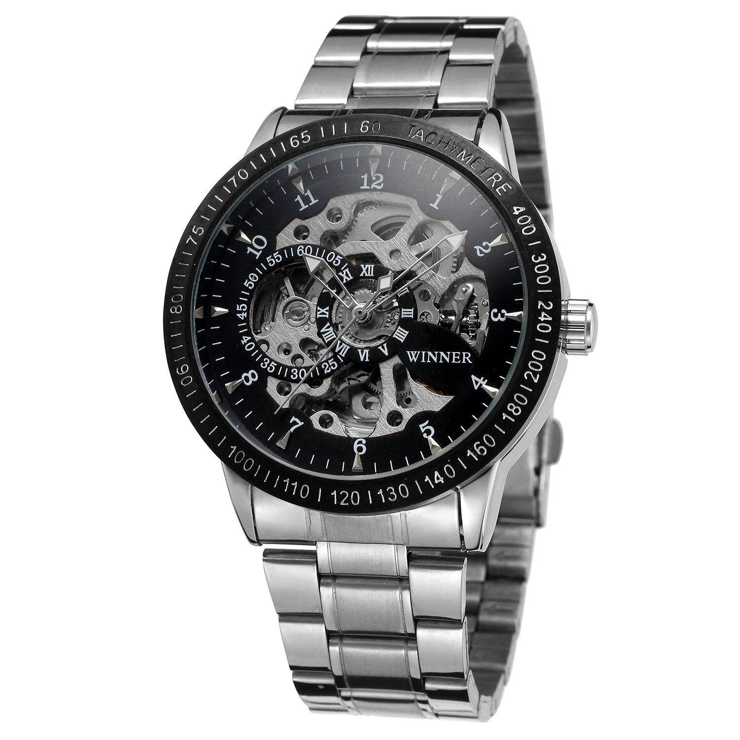 Ceas Mecanic Automatic Skeleton cu Bratara din Otel Inoxidabil ...