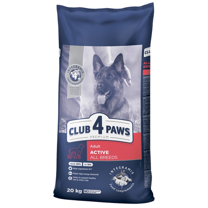 Суха храна за активни кучета Club 4 Paws Premium, 20 кг - eMAG.bg
