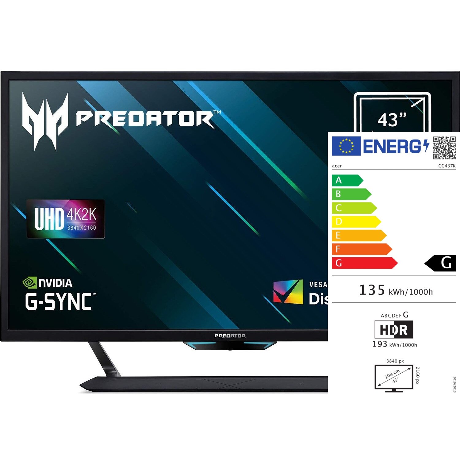 Монитор Acer Predator CG7, 43", LED, VA, 3840 x 2160 4K, 2 x ...